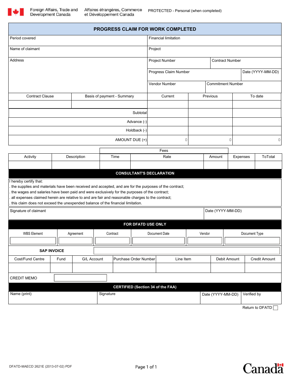 Form DFATD-MAECD2621 E - Fill Out, Sign Online and Download Fillable ...