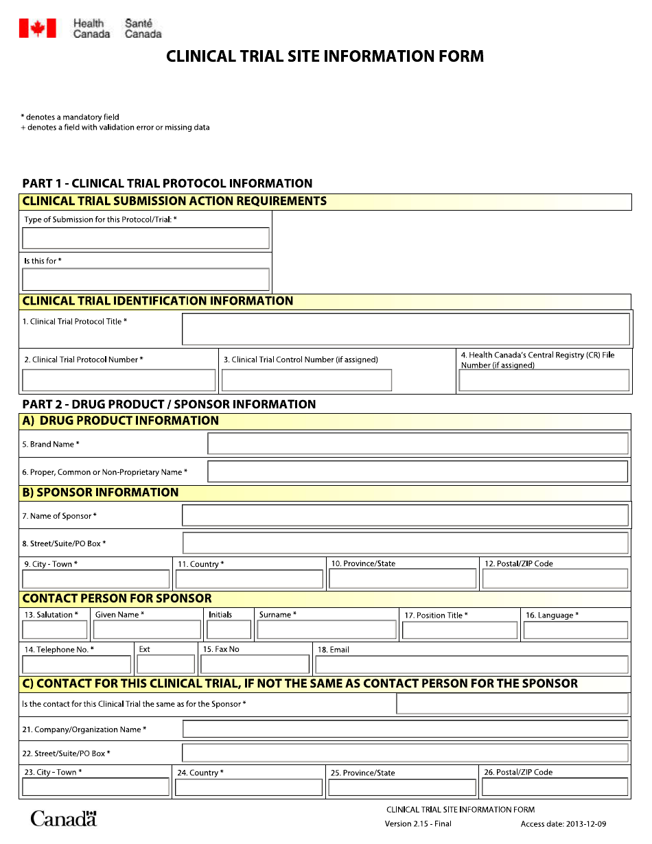 Canada Clinical Trial Site Information Form - Fill Out, Sign Online and ...