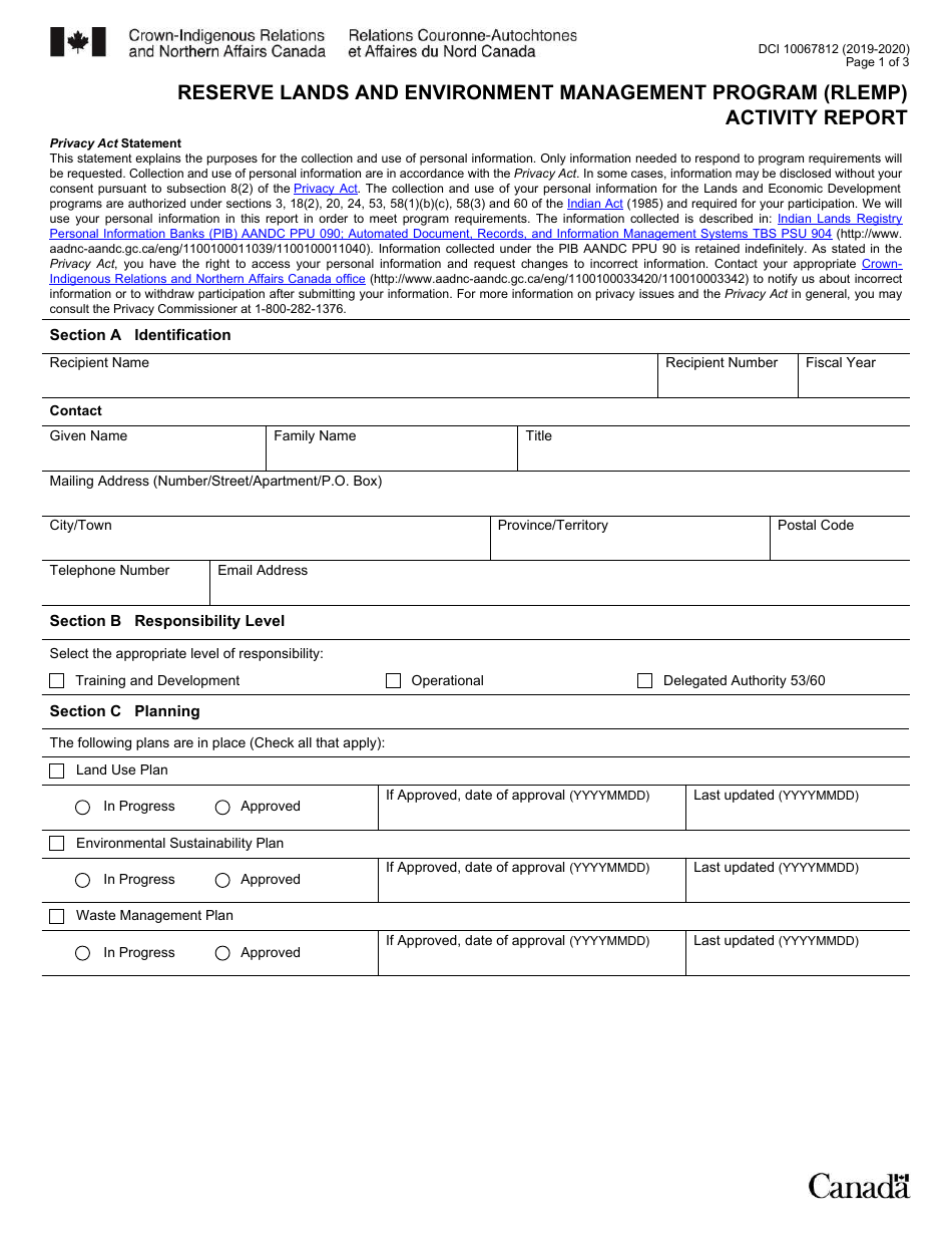Form DCI10067812 - 2020 - Fill Out, Sign Online and Download Fillable PDF, Canada | Templateroller