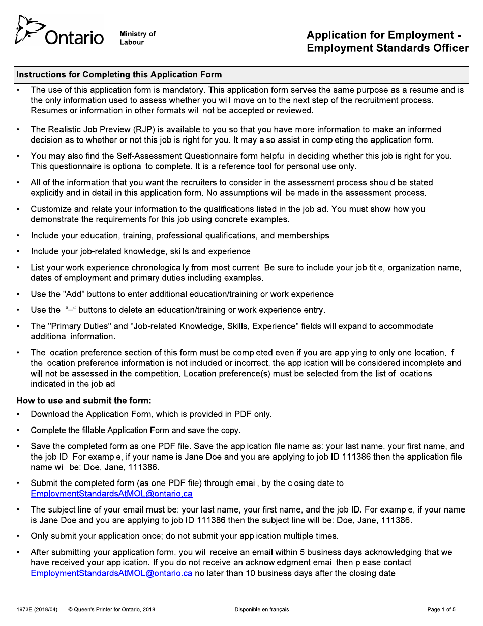 Form 1973E - Fill Out, Sign Online and Download Fillable PDF, Ontario ...