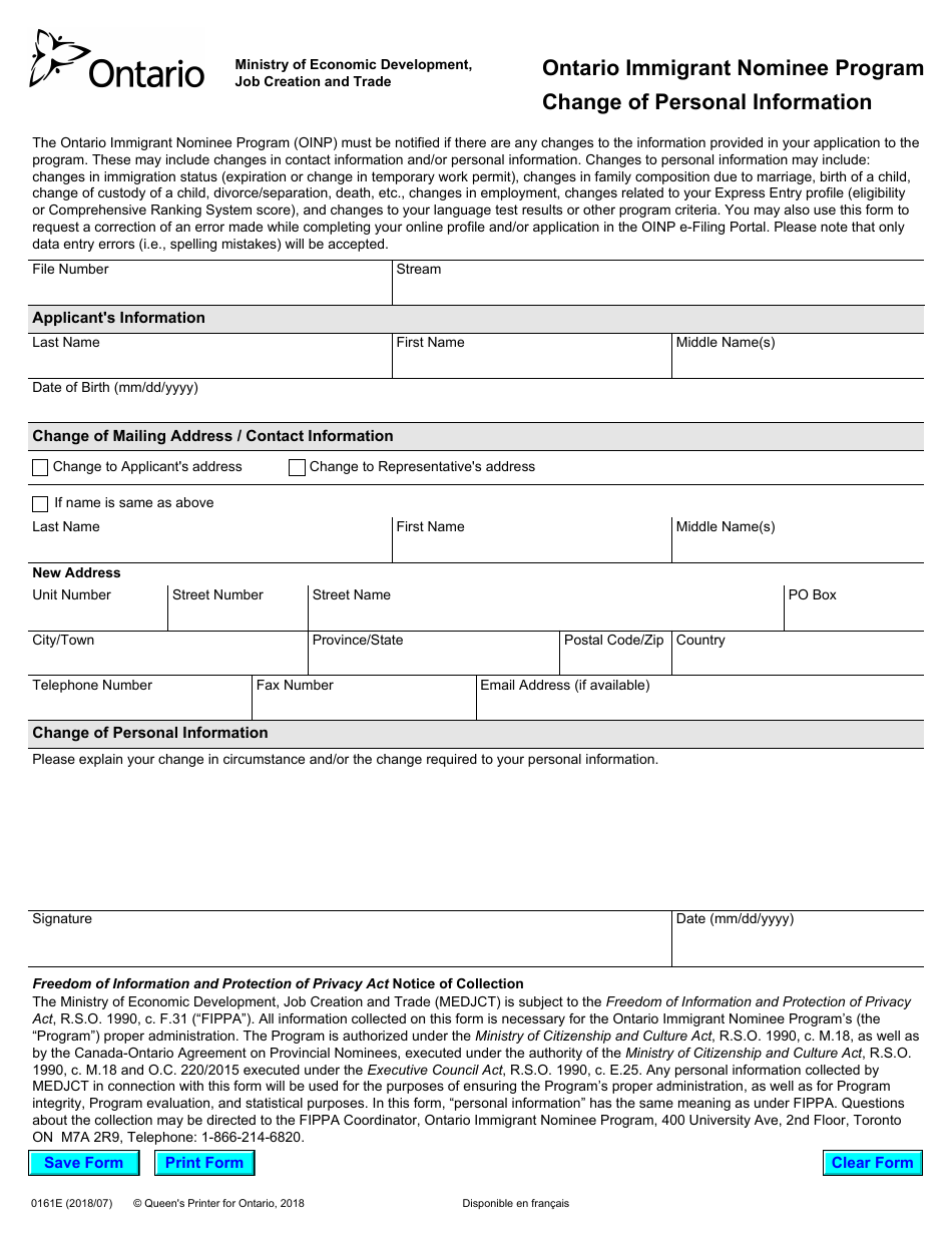 Form 0161E - Fill Out, Sign Online and Download Fillable PDF, Ontario ...