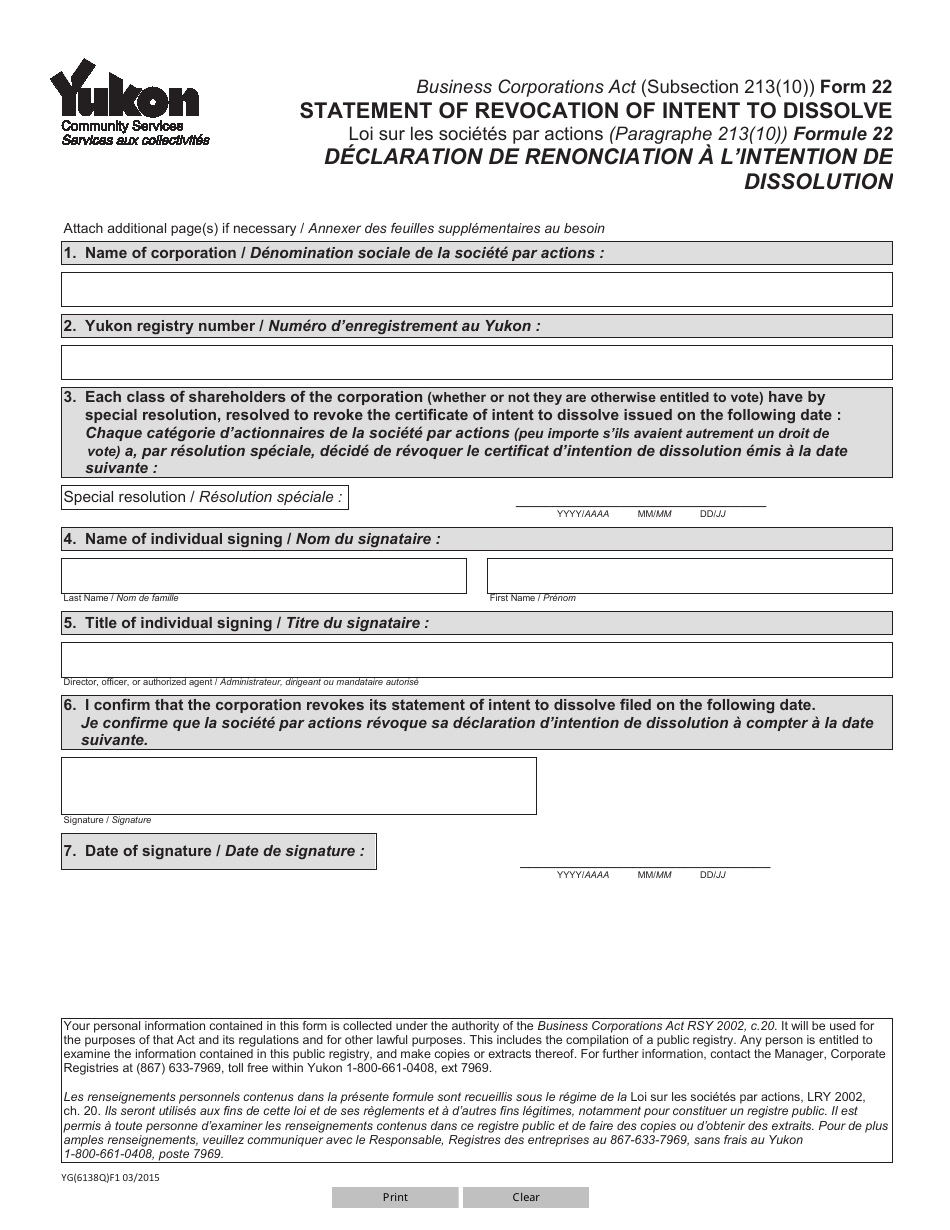 Form 22 (YG6138) - Fill Out, Sign Online and Download Fillable PDF ...