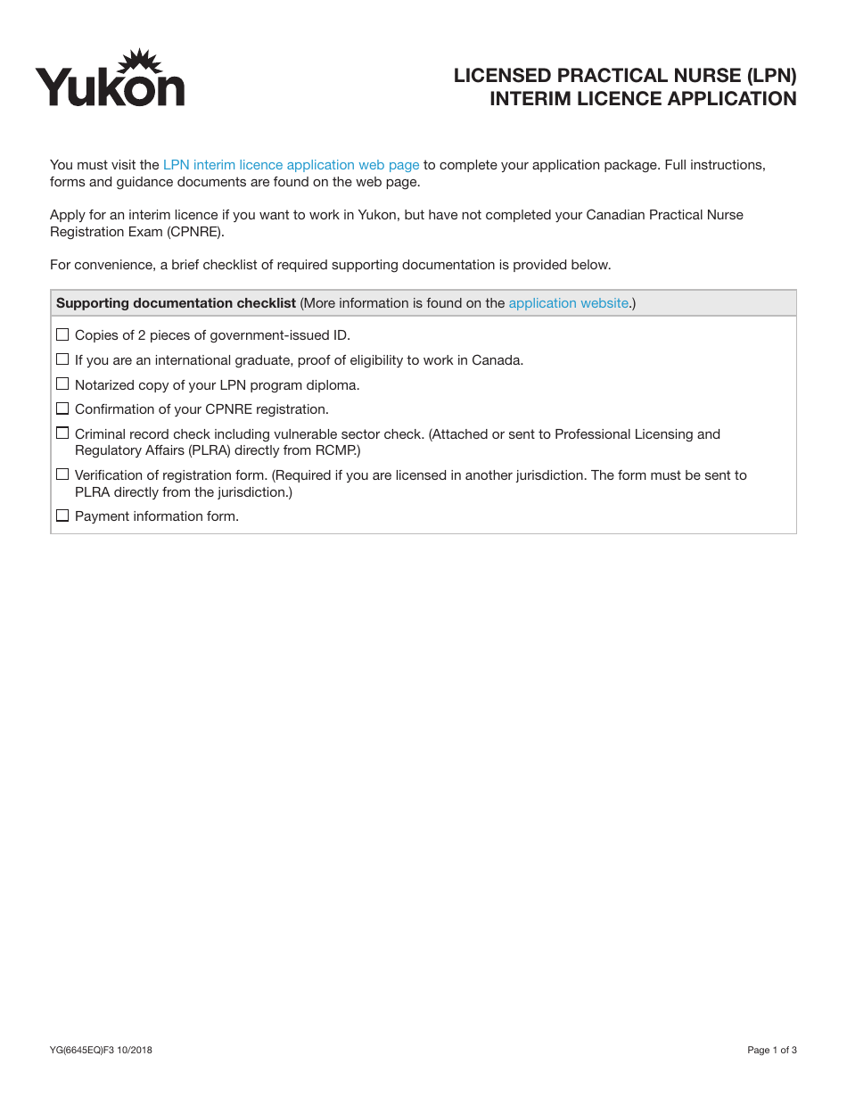 Form YG6645 Download Fillable PDF or Fill Online Licensed Practical ...