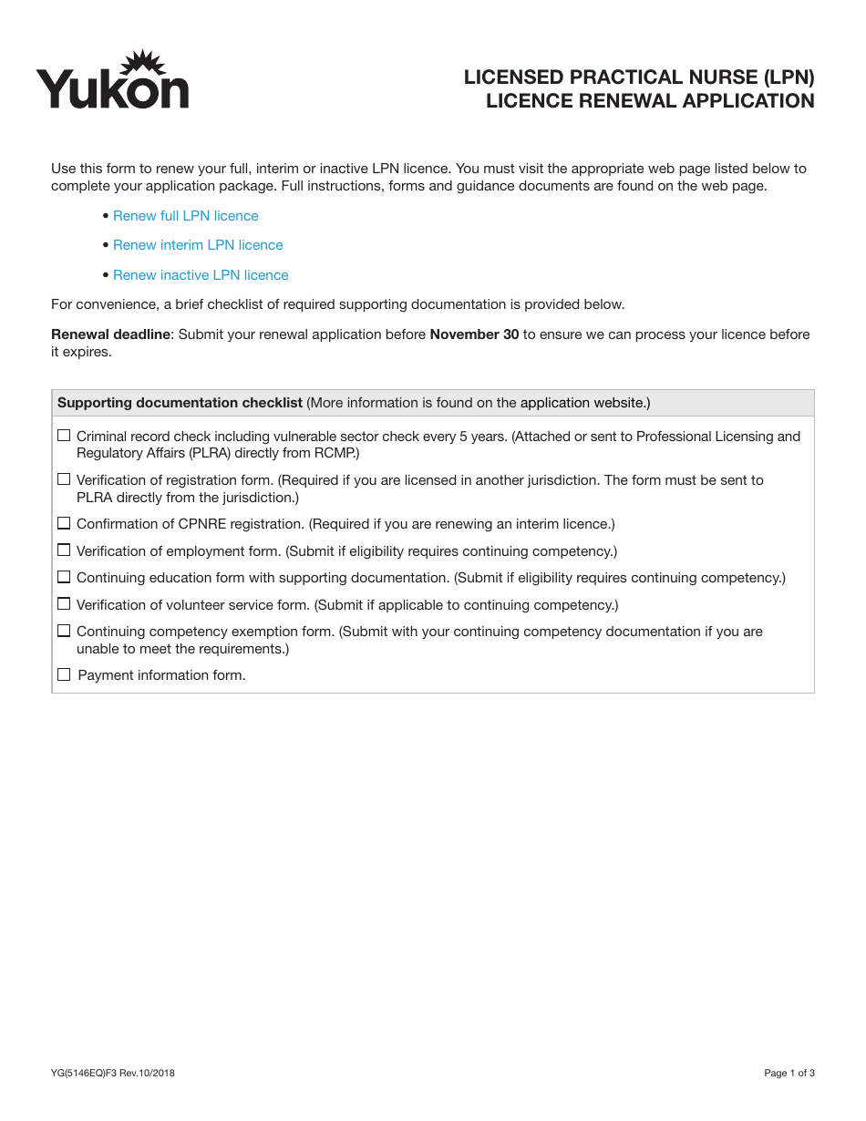Form YG5146 - Fill Out, Sign Online and Download Fillable PDF, Yukon ...