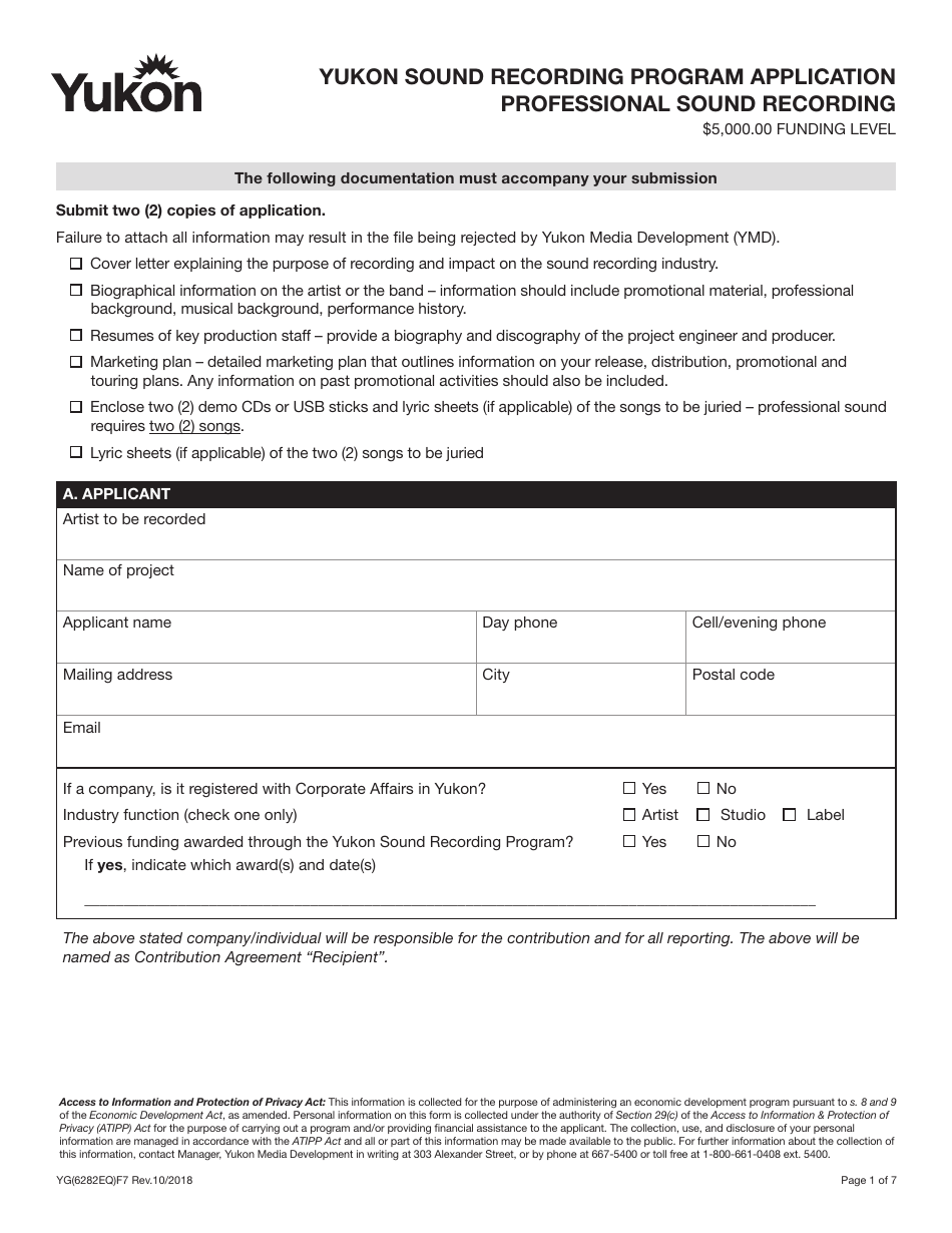 Form YG6282 - Fill Out, Sign Online and Download Fillable PDF, Yukon ...