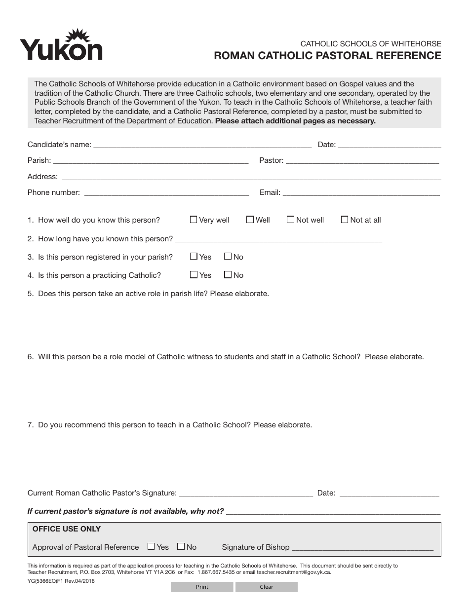 Form YG5366 - Fill Out, Sign Online and Download Fillable PDF, Yukon ...