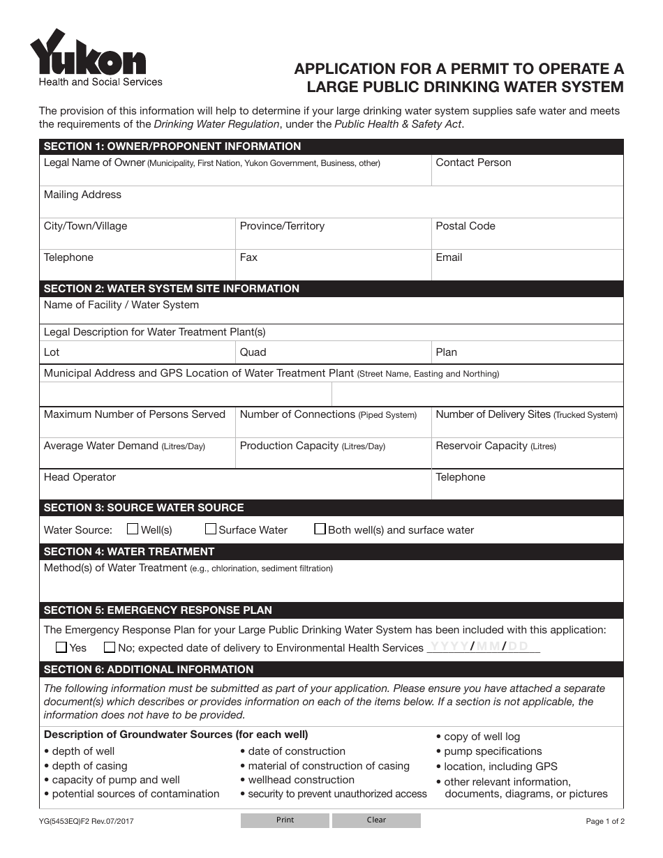 Form YG5453 - Fill Out, Sign Online and Download Fillable PDF, Yukon ...