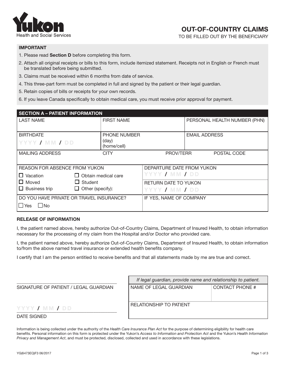 Form YG6473 - Fill Out, Sign Online and Download Fillable PDF, Yukon ...
