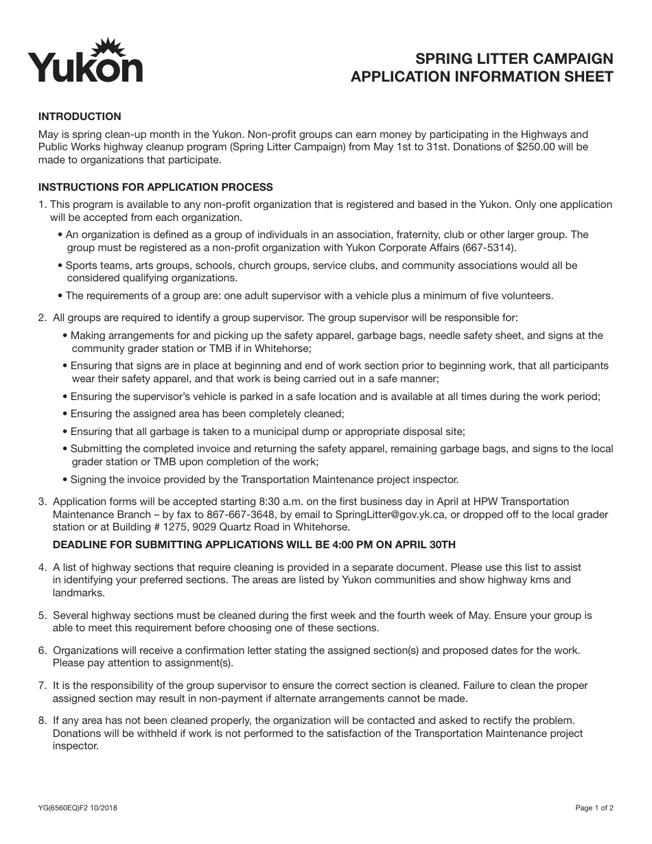Form YG6560 - Fill Out, Sign Online and Download Fillable PDF, Yukon ...
