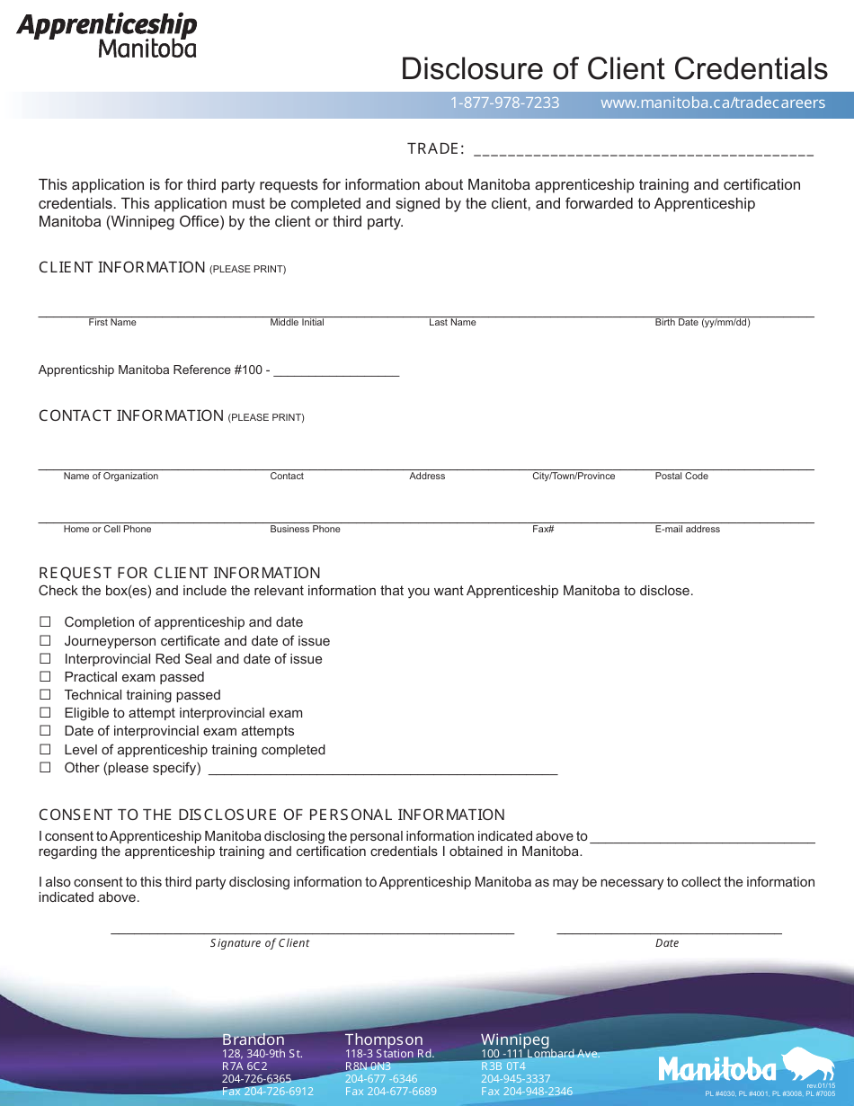 Manitoba Canada Disclosure of Client Credentials - Fill Out, Sign ...