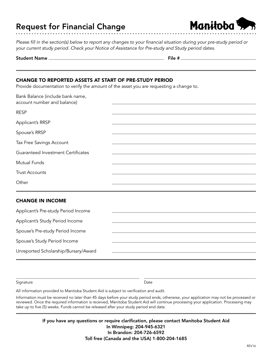 Manitoba Canada Request for Financial Change - Fill Out, Sign Online ...