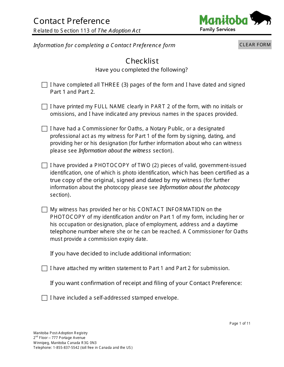 Manitoba Canada Contact Preference - Fill Out, Sign Online and Download ...