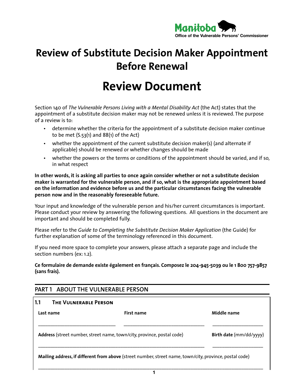 Manitoba Canada Review of Substitute Decision Maker Appointment Before ...