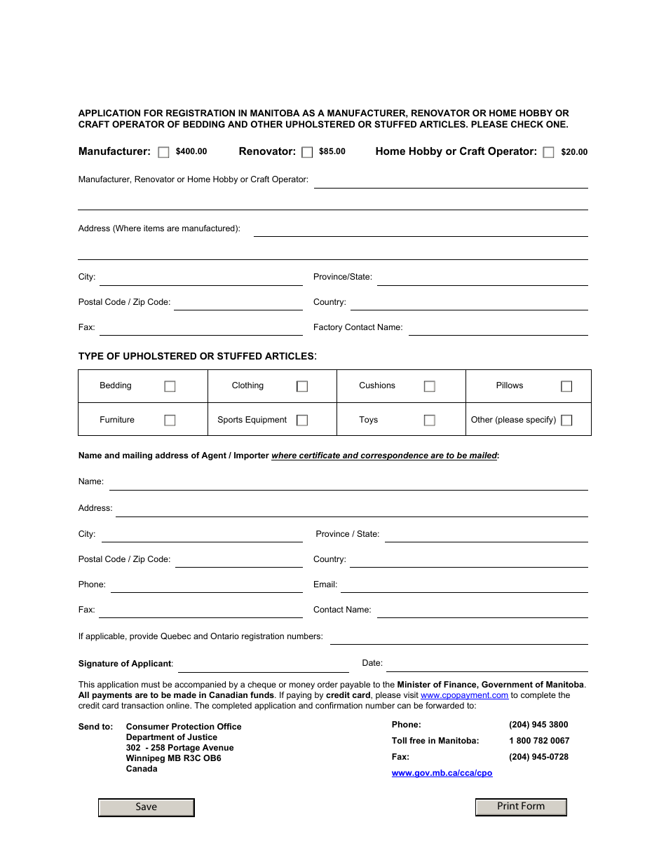 Manitoba Canada Application for Registration in Manitoba as a ...