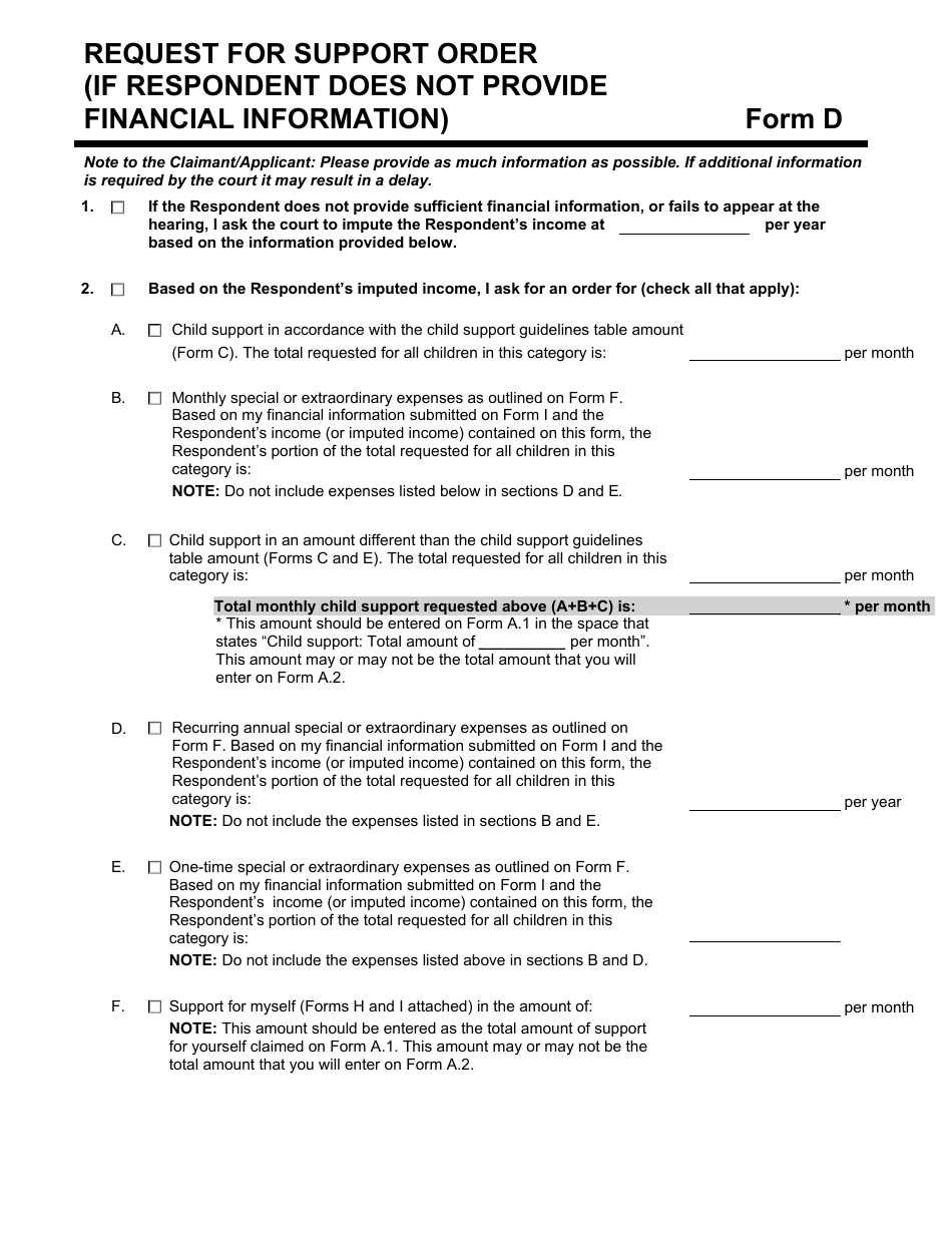 Form D - Fill Out, Sign Online and Download Fillable PDF, Prince Edward ...