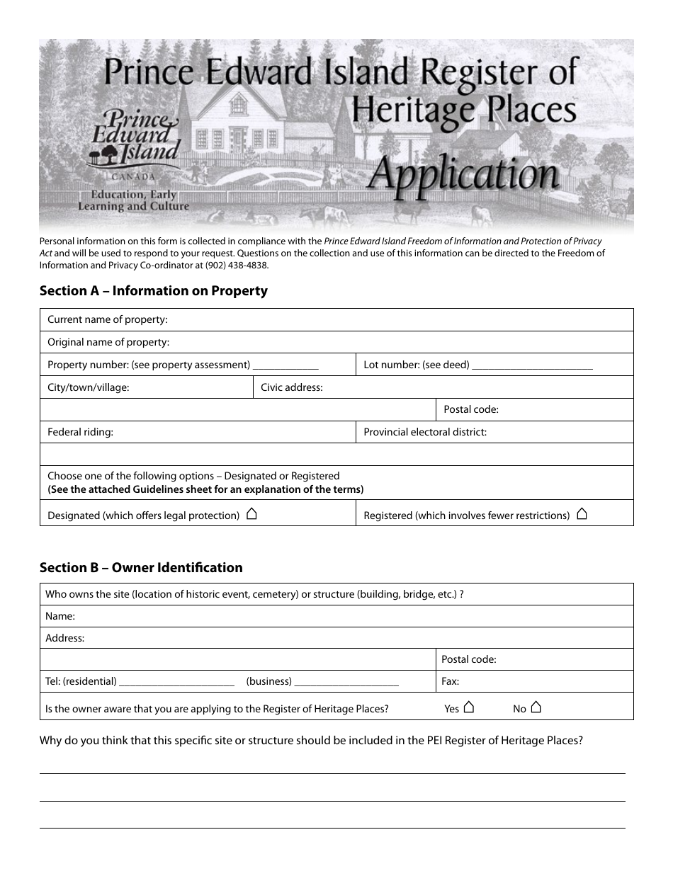 Prince Edward Island Canada Pei Register of Heritage Places Application ...