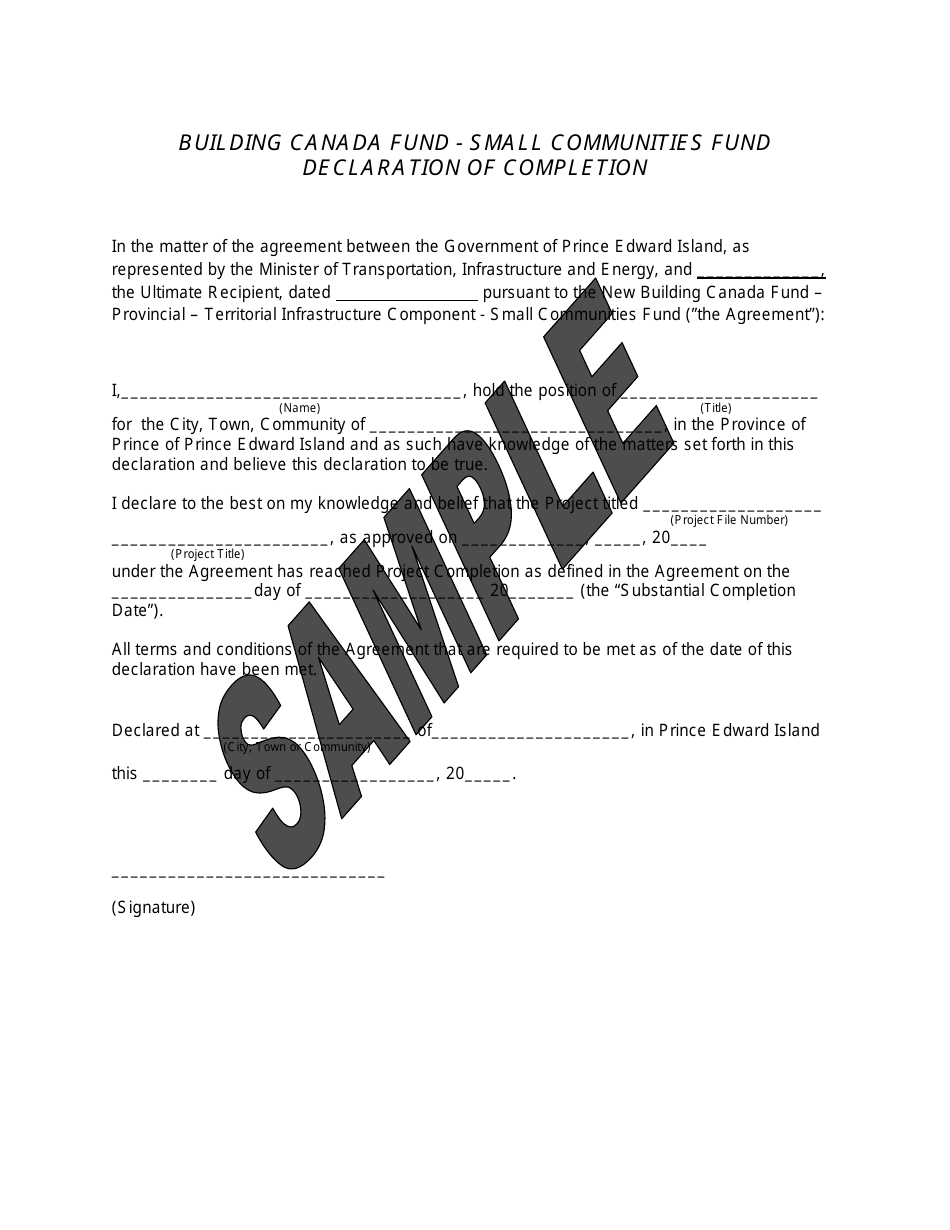 Prince Edward Island Canada Small Communities Fund Declaration of ...