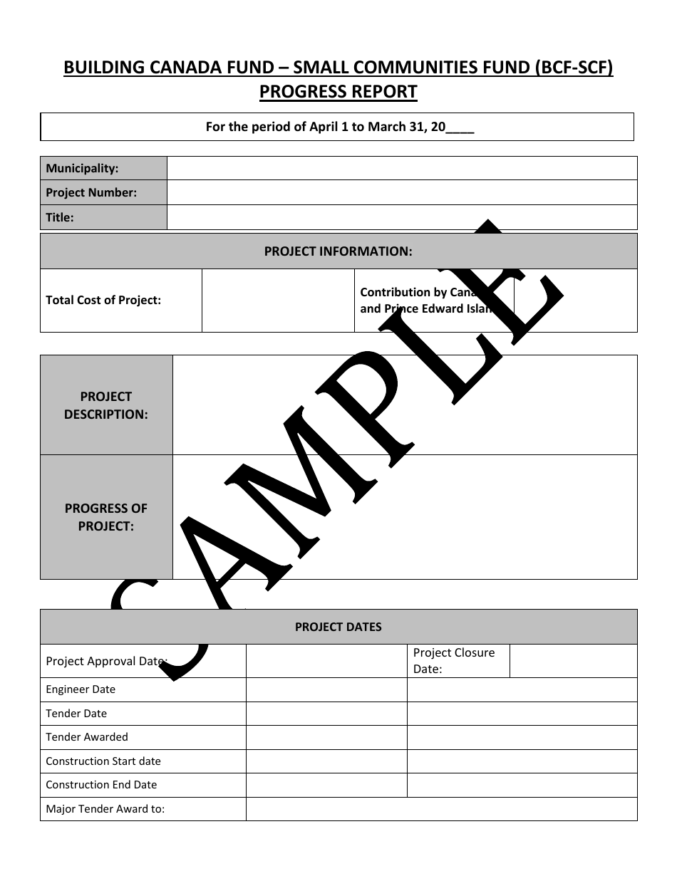 Prince Edward Island Canada Small Communities Fund (Bcf-Scf) Progress ...