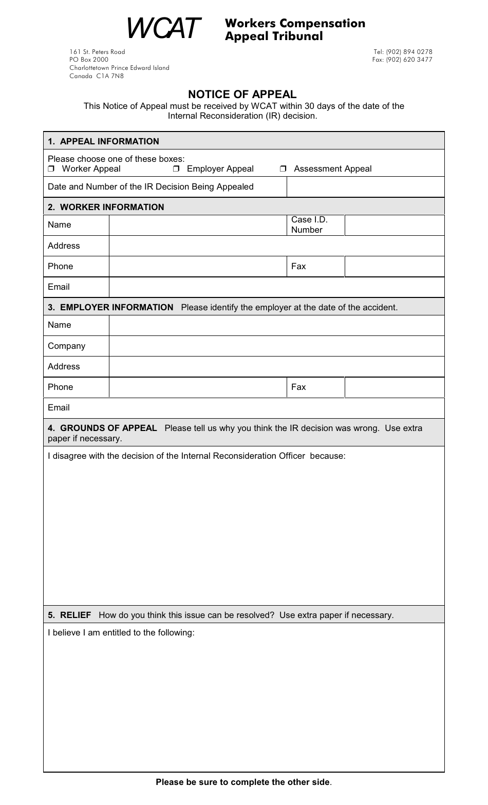 Prince Edward Island Canada Workers Compensation Appeal Tribunal Notice ...