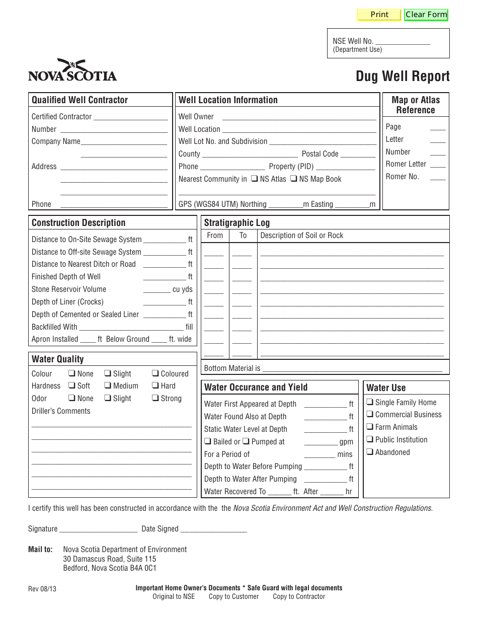 Nova Scotia Canada Dug Well Report - Fill Out, Sign Online and Download ...
