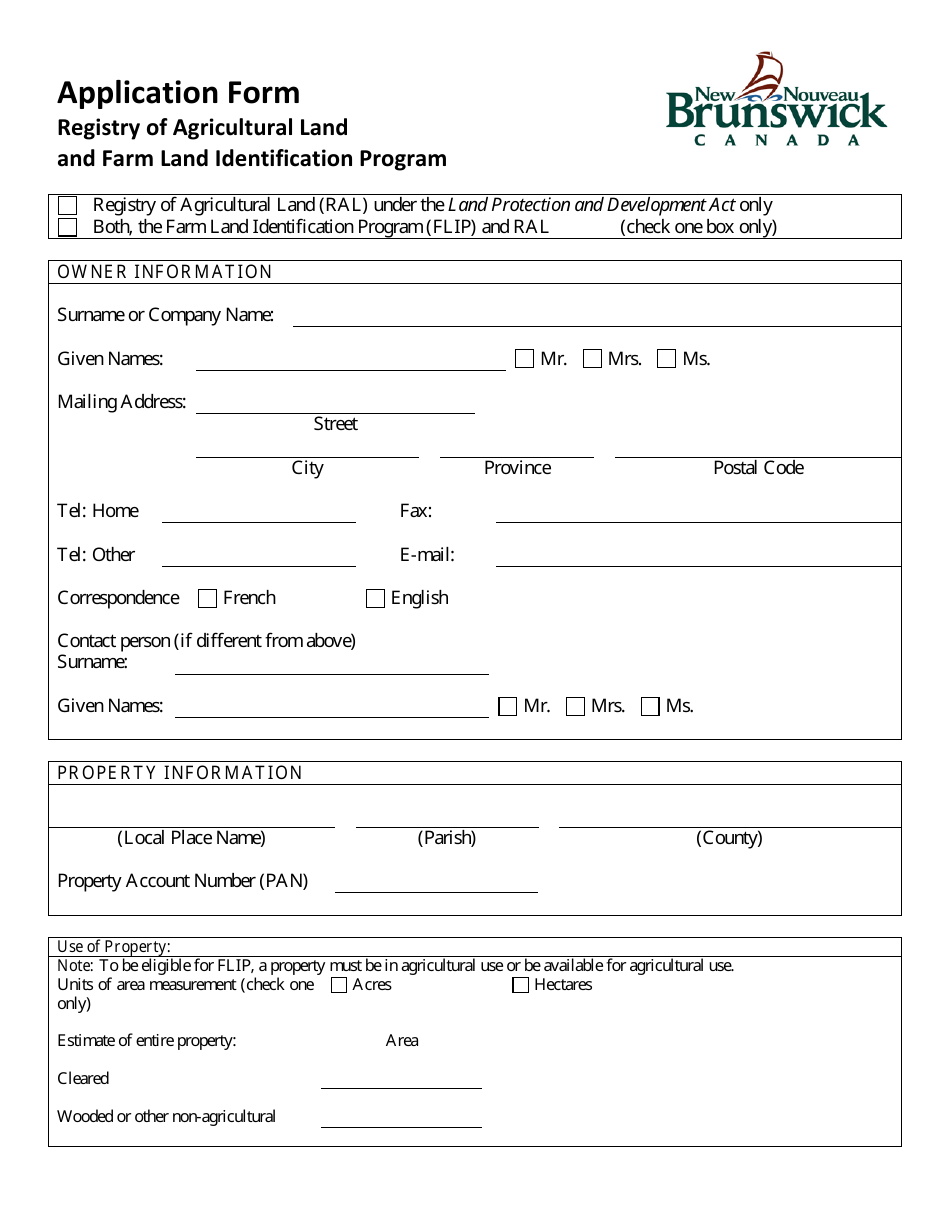 New Brunswick Canada Registry of Agricultural Land and Farm Land ...
