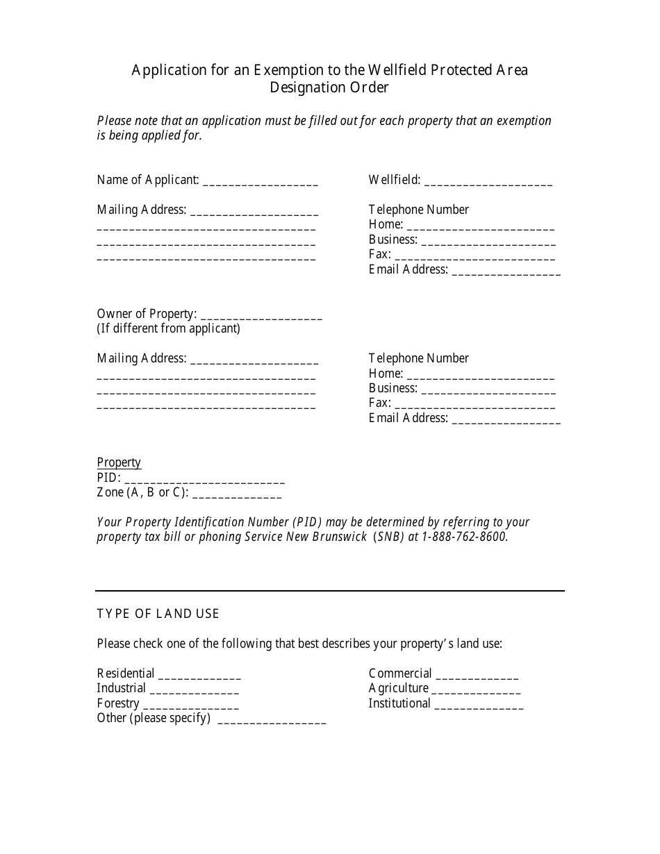 New Brunswick Canada Application for an Exemption to the Wellfield ...