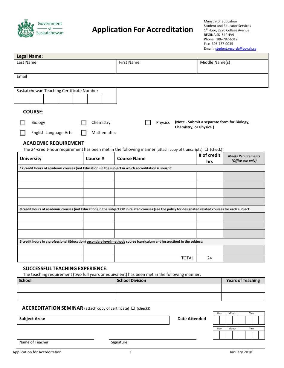 Saskatchewan Canada Application for Accreditation - Fill Out, Sign ...
