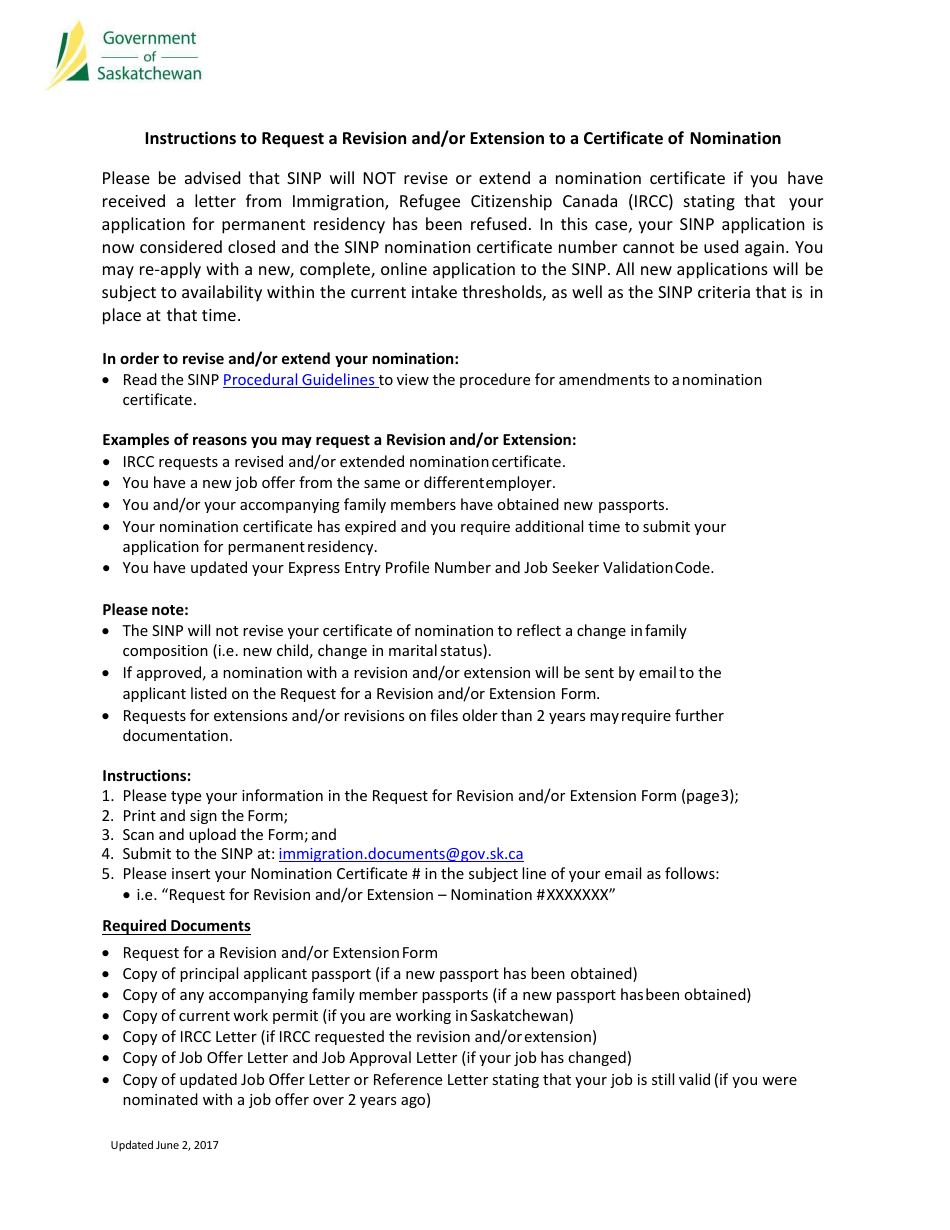 Saskatchewan Canada Request for a Revision and/or Extension Form - Fill ...