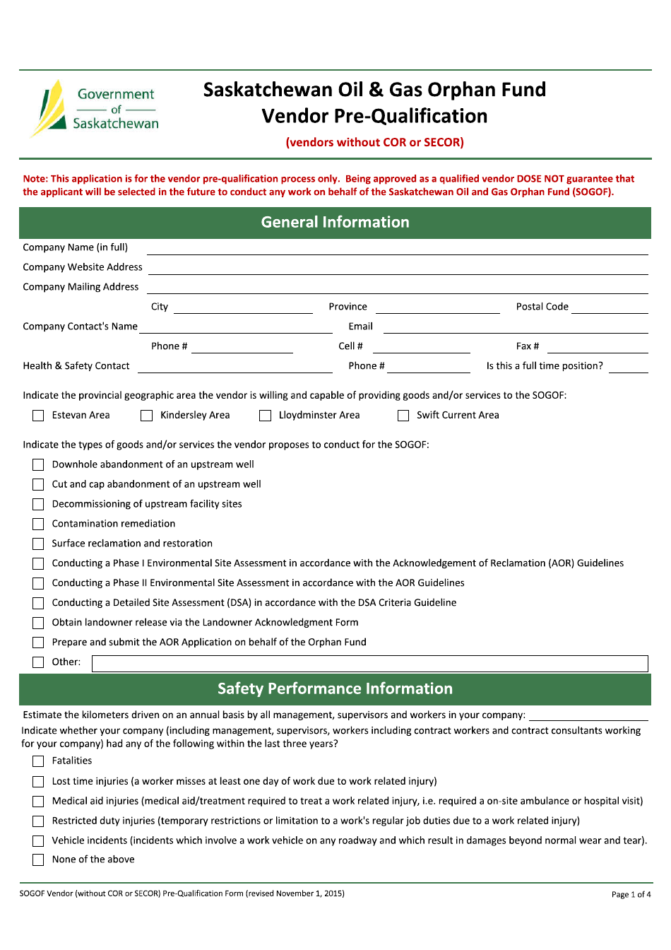 Saskatchewan Canada Saskatchewan Oil & Gas Orphan Fund Vendor Pre ...