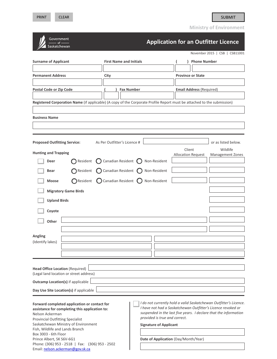 Form CSB11001 - Fill Out, Sign Online and Download Fillable PDF, Saskatchewan Canada ...