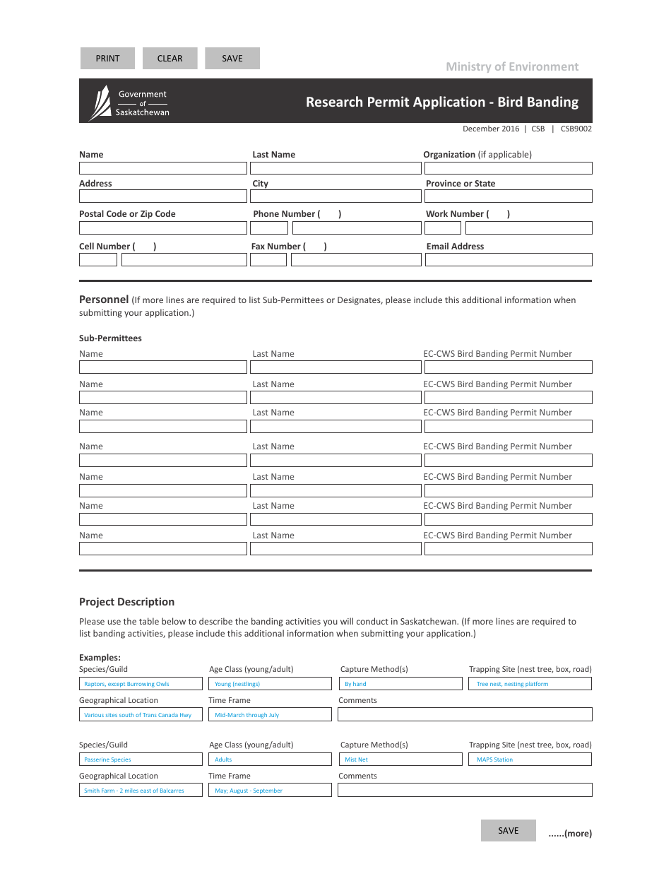 Form CSB9002 Download Fillable PDF or Fill Online Research Permit ...