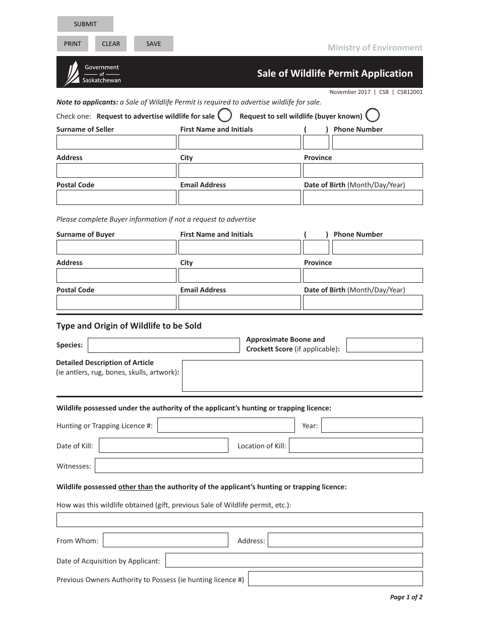 Form CSB12001 - Fill Out, Sign Online and Download Fillable PDF, Saskatchewan Canada ...