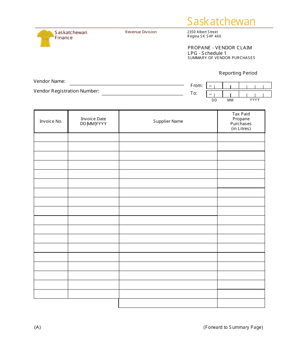 Saskatchewan Canada Propane - Vendor Claim Lpg - Summary of Vendor ...