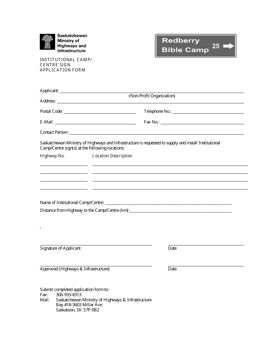 Saskatchewan Canada Institutional Camp/Centre Sign Application Form ...