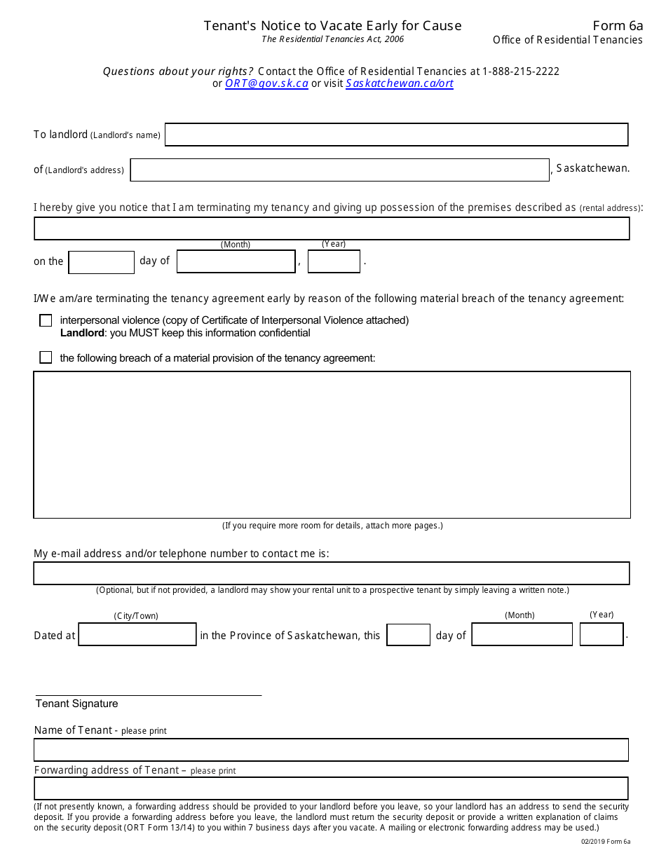 Form 6A - Fill Out, Sign Online and Download Fillable PDF, Saskatchewan ...