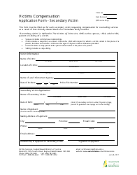 Saskatchewan Canada Victims Compensation Application Form - Secondary ...