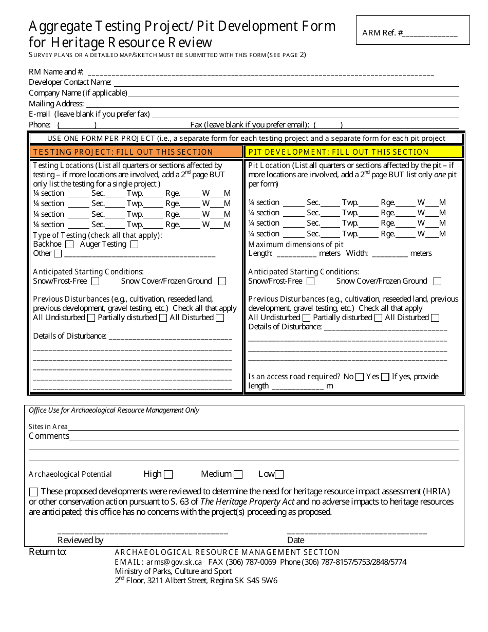 Saskatchewan Canada Aggregate Testing Project/ Pit Development Form for ...