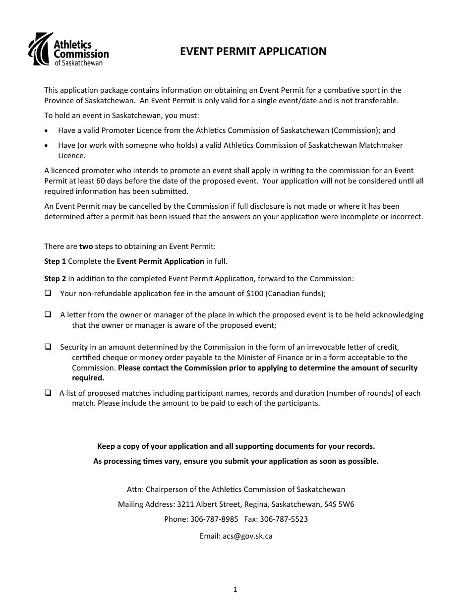 Saskatchewan Canada Event Permit Application - Fill Out, Sign Online ...