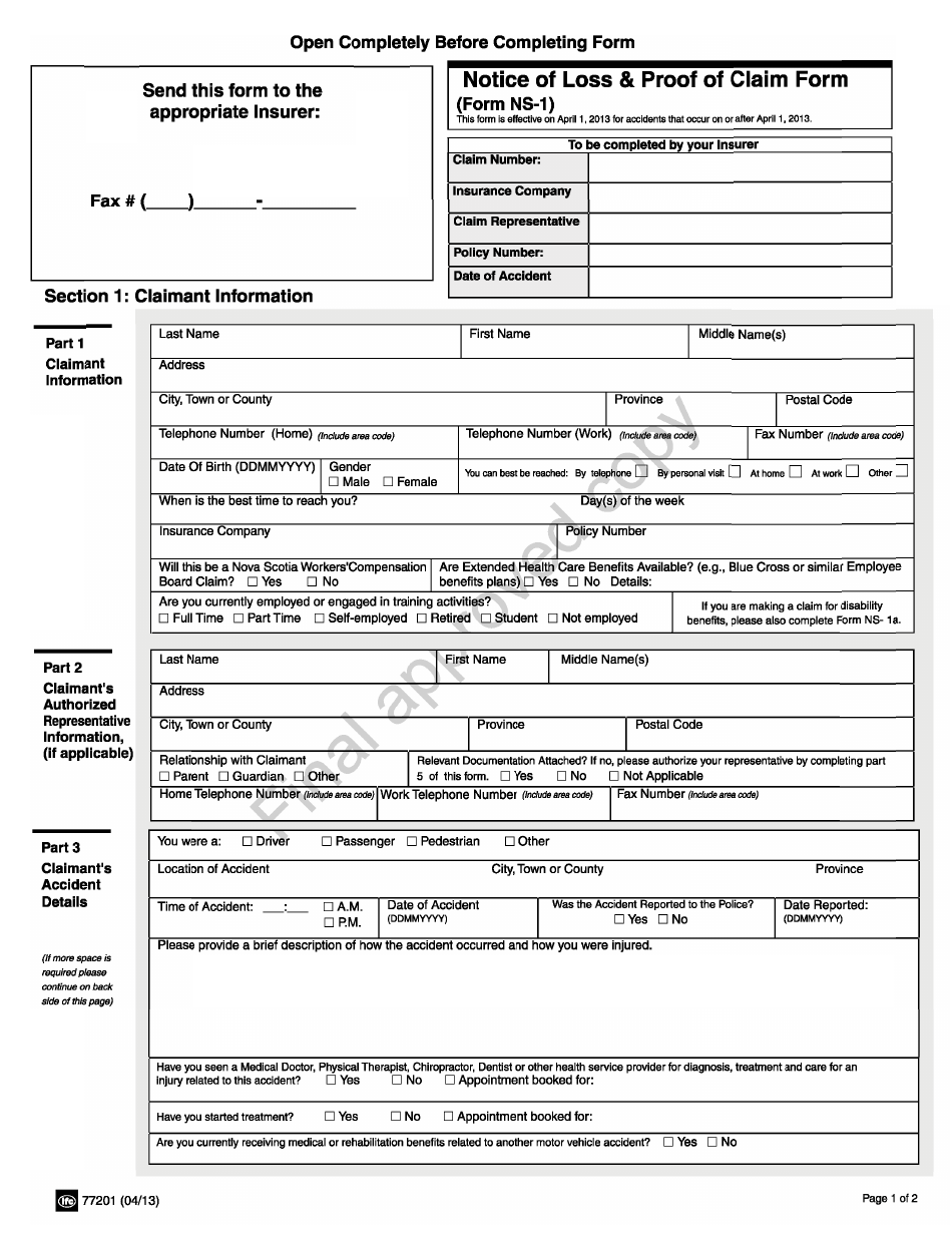 Form NS-1 - Fill Out, Sign Online and Download Printable PDF, Nova ...