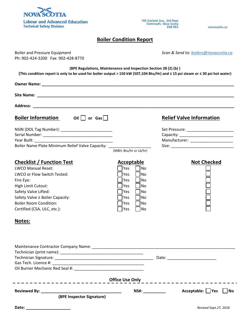 Nova Scotia Canada Boiler Condition Report - Fill Out, Sign Online and ...