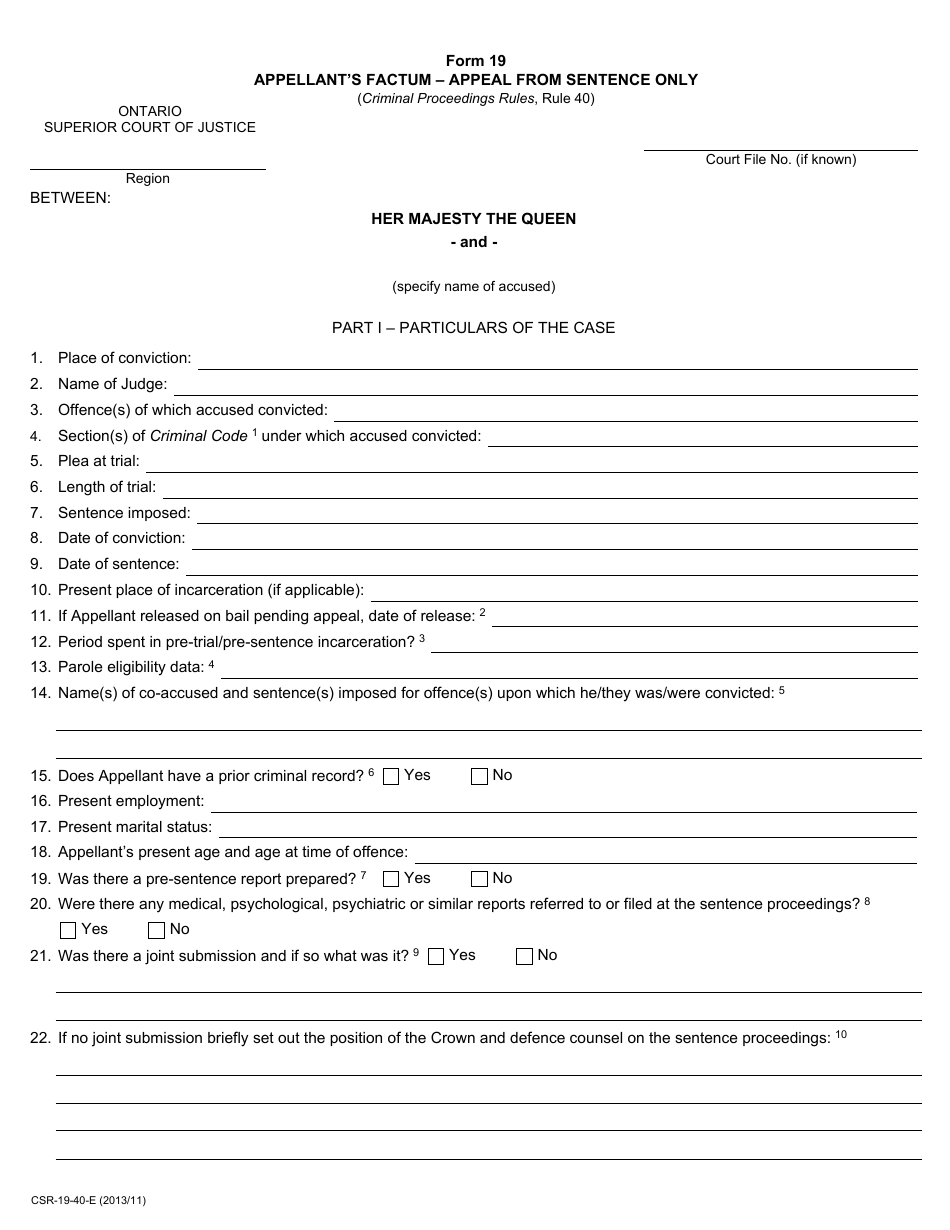 Form 19 - Fill Out, Sign Online and Download Fillable PDF, Ontario ...