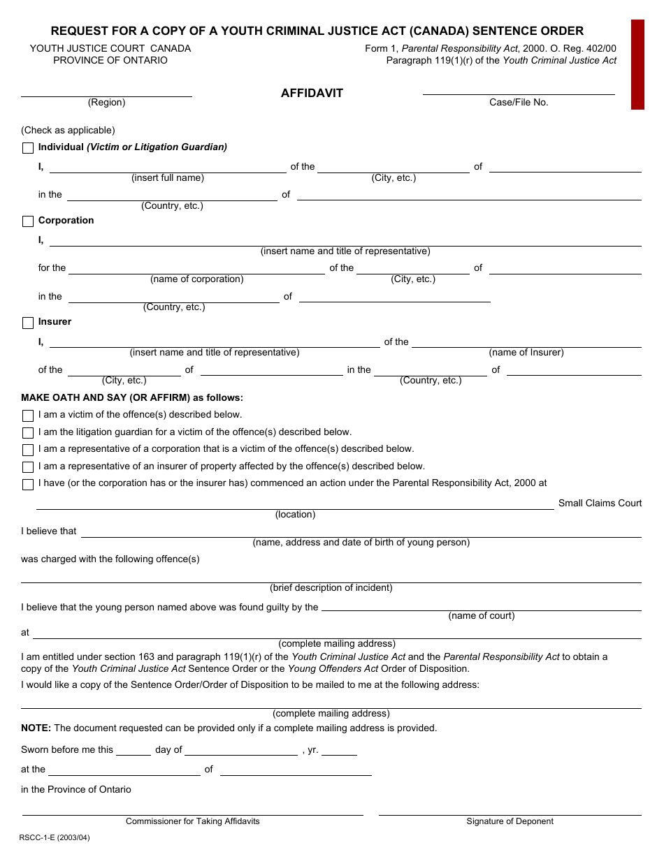 Form 1 - Fill Out, Sign Online and Download Fillable PDF, Ontario ...