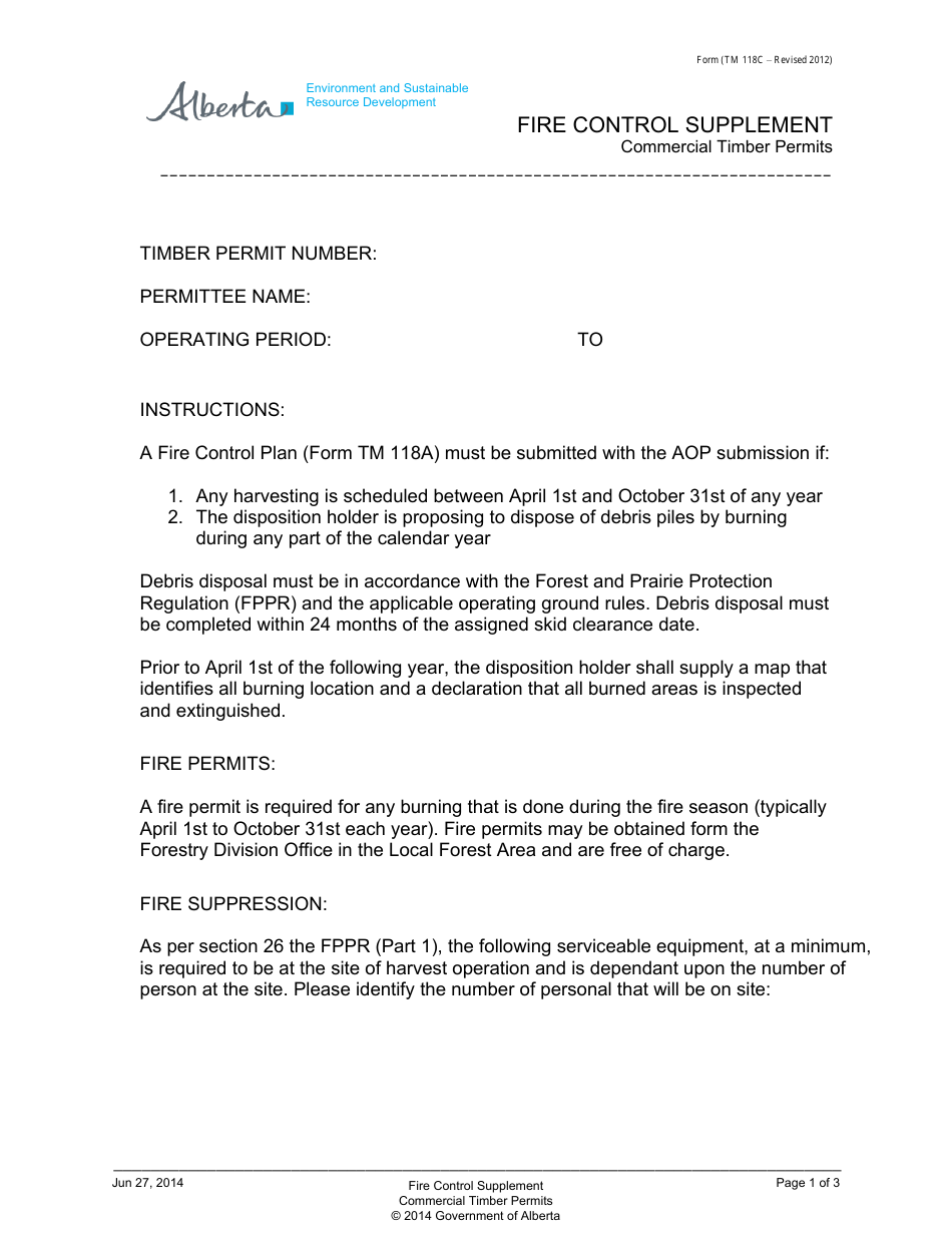 Form TM118C - Fill Out, Sign Online and Download Fillable PDF, Alberta ...