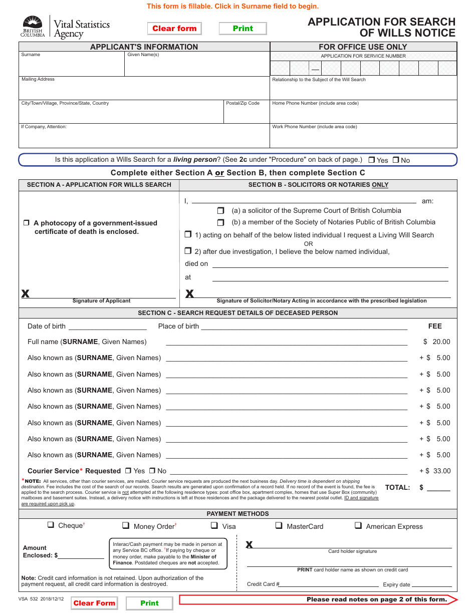Form VSA532 - Fill Out, Sign Online and Download Fillable PDF, British ...