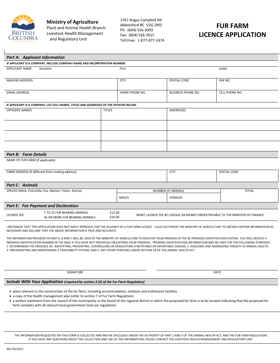 British Columbia Canada Fur Farm Licence Application - Fill Out, Sign ...
