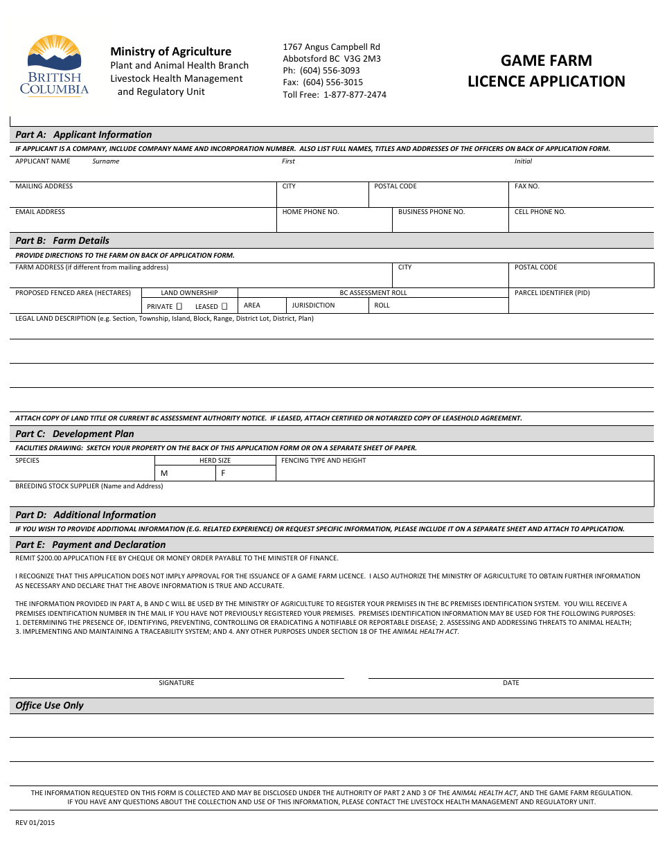 British Columbia Canada Game Farm Licence Application - Fill Out, Sign ...