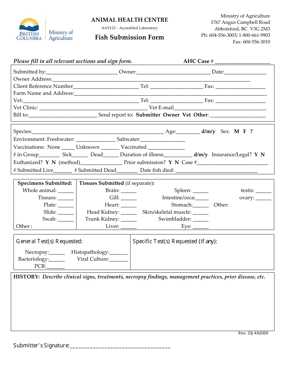 British Columbia Canada Fish - Pacific Ocean Watershed Submission Form ...