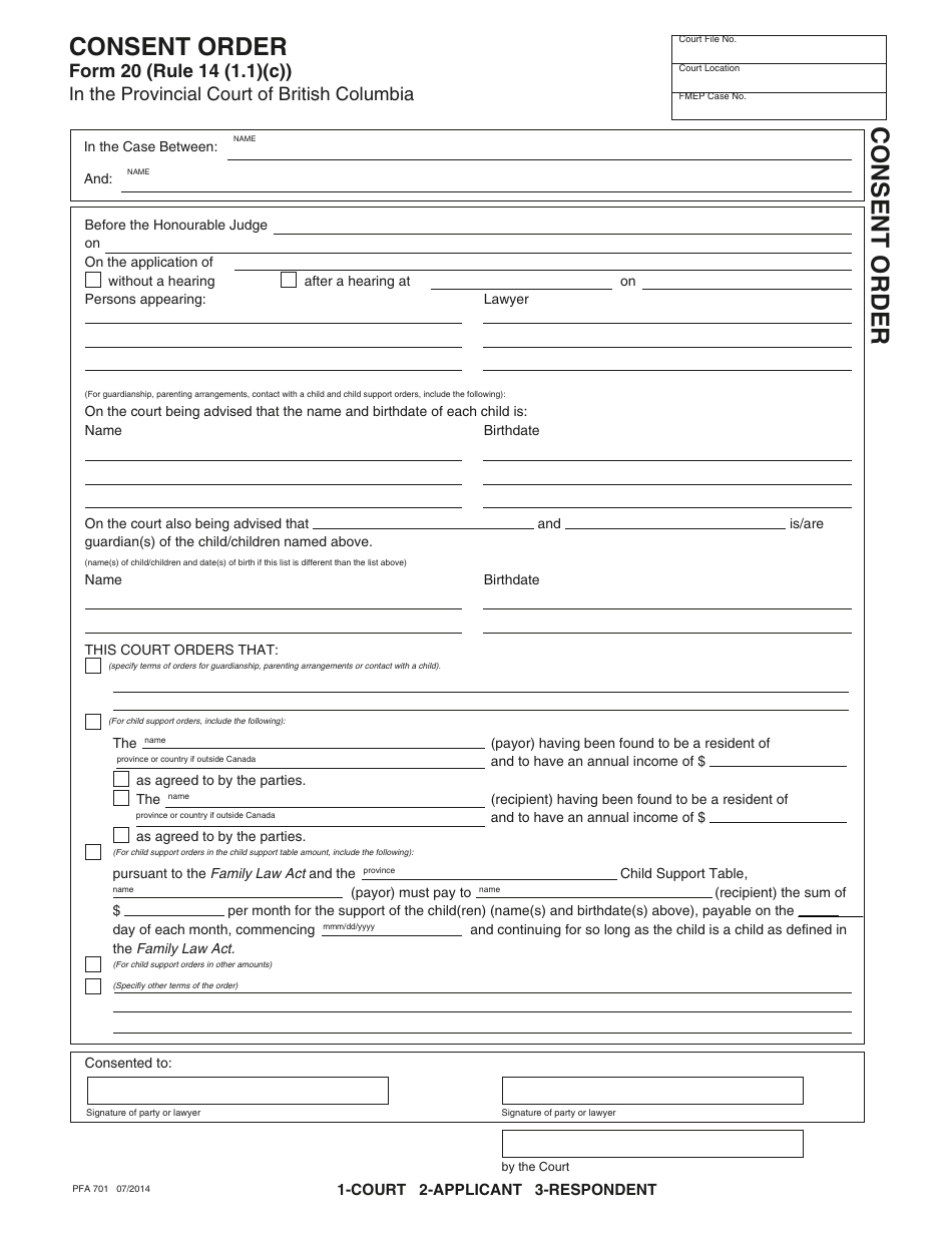 PCFR Form 20 (PFA701) - Fill Out, Sign Online and Download Fillable PDF ...