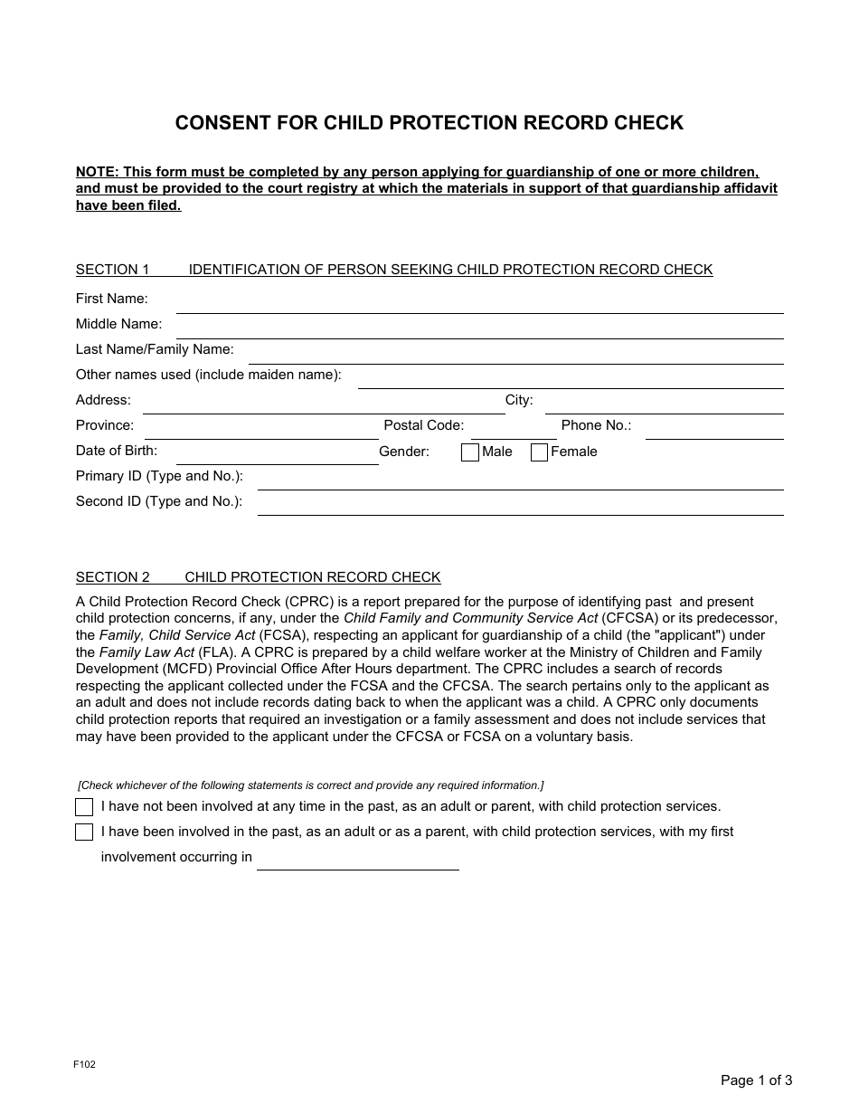 Form F102 - Fill Out, Sign Online and Download Fillable PDF, British ...