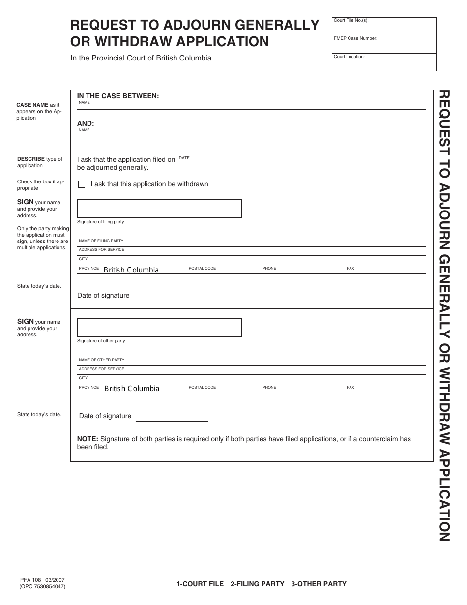 Form PFA108 - Fill Out, Sign Online and Download Fillable PDF, British ...